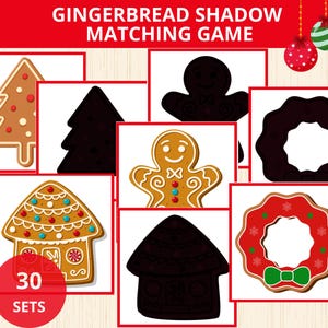 Gingerbread Shadow Matching Cards,xmas Shadow Matching,xmas Montessori ...
