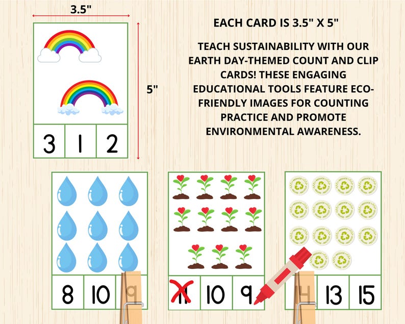 Earth Day Count and Clip Cards,numbers 1-20,counting Cards, Earth Day ...