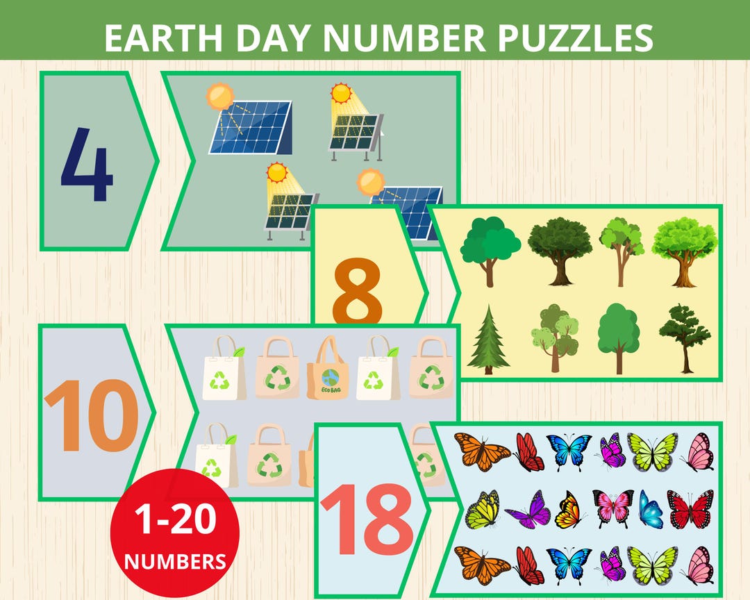 Earth Day Number Puzzle,earth Day Number Matching,earth Day Counting ...