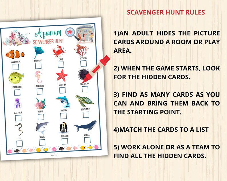 Ocean Scavenger Hunt,under the Sea Scavenger Hunt,aquarium Trasure Hunt ...