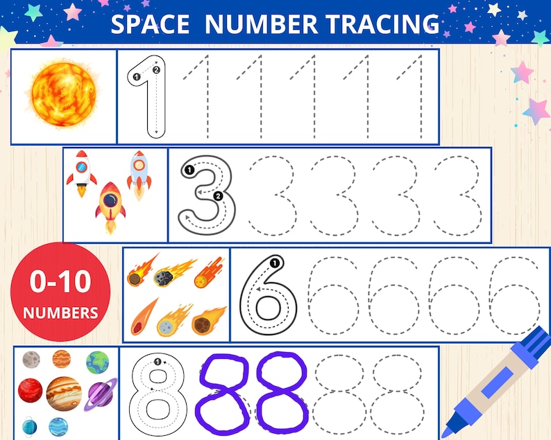 Space Numbers Tracing,outer Space Tracing,handwriting Practice,writing ...