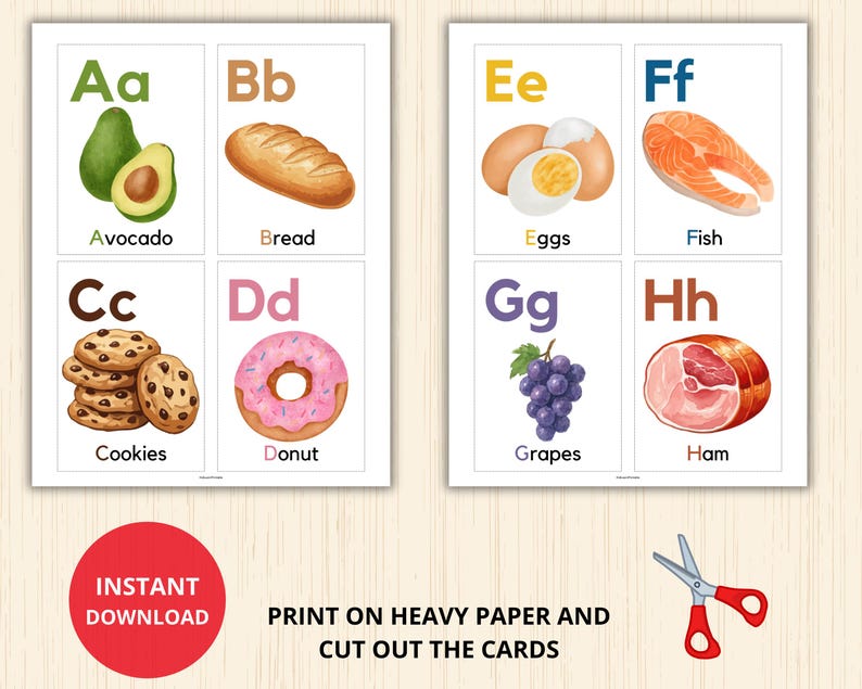 Food Alphabet Flashcards,alphabet Food Cards,abc Food Cards,food ...