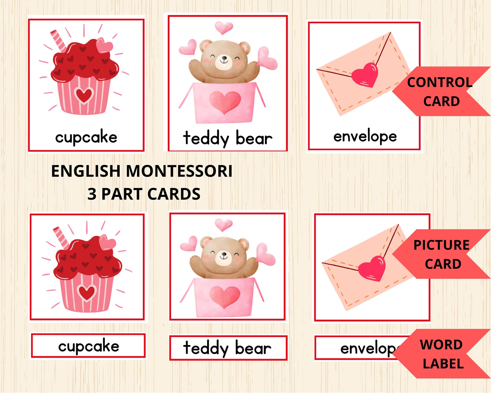 Montessori 3 Part Valentine's Day Cards, Flashcards, Montessori ...