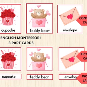 Montessori 3 Part Valentine's Day Cards, Flashcards, Montessori ...