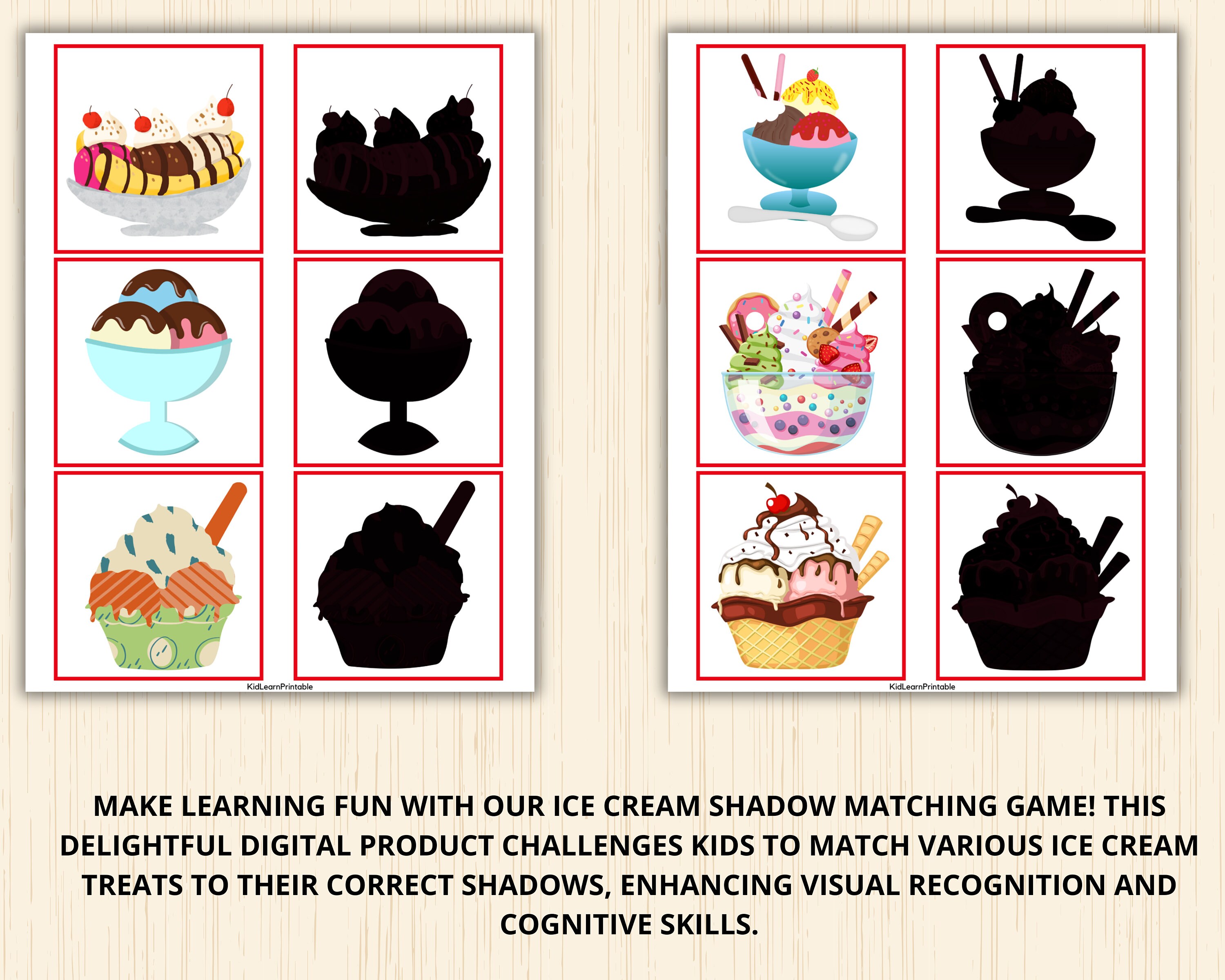 Ice Cream Shadow Matching Game,summer Matching Card,ice Cream Unit ...