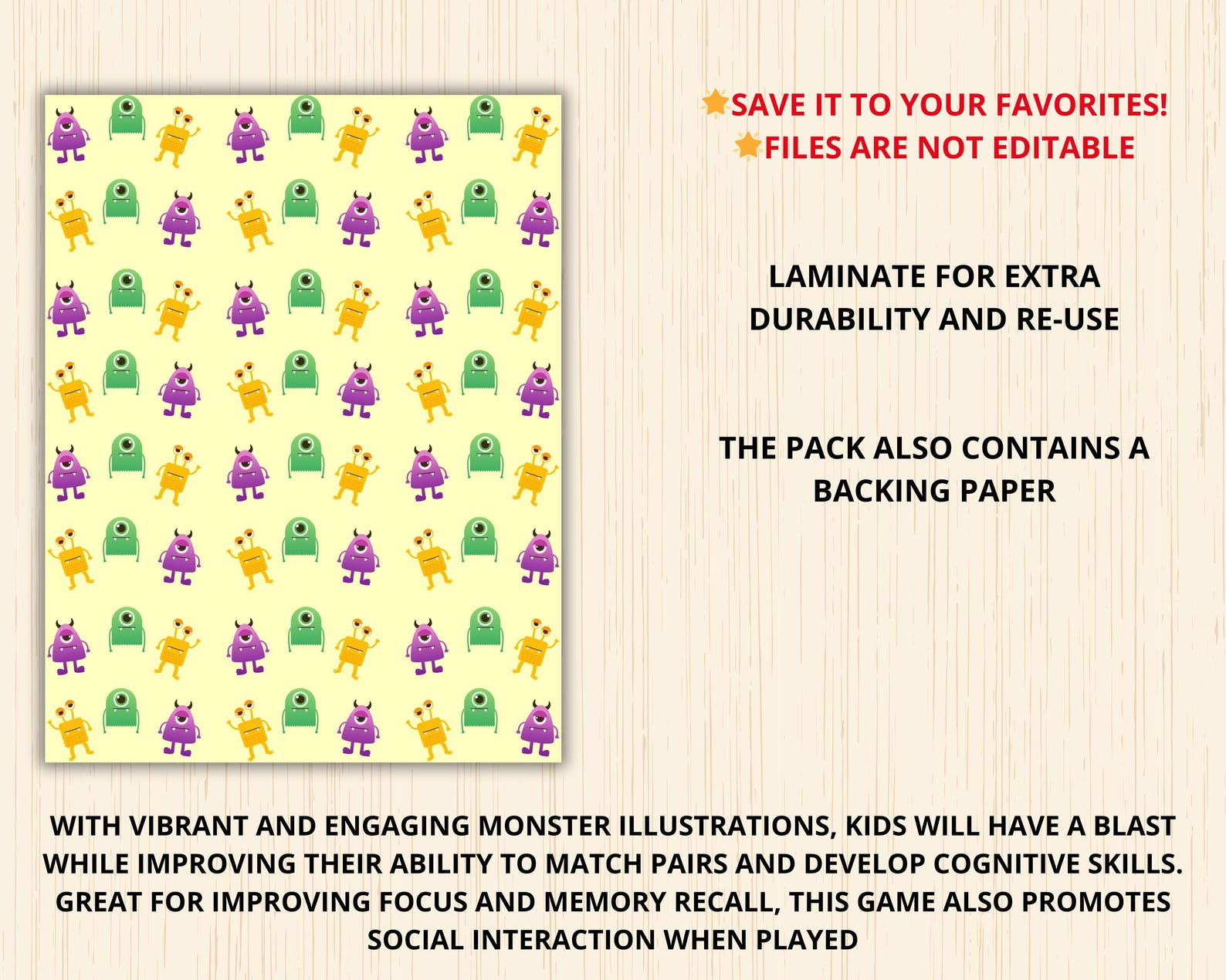 Monsters Memory Game for Kids,fun Monsters Matching Activity,memory ...