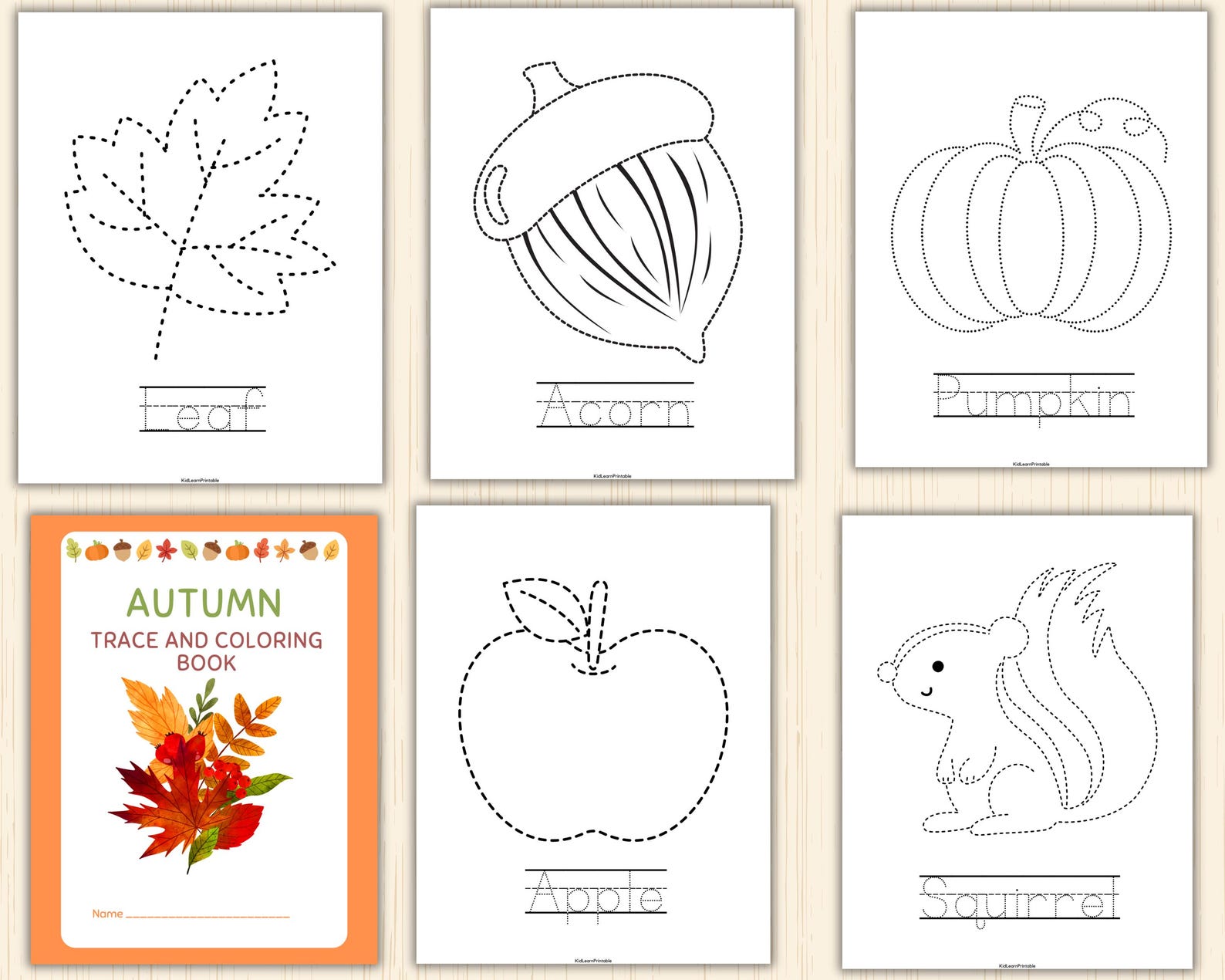 Autumn Tracing Worksheets,fall Trace Practice,fine Motor Skills,fall ...