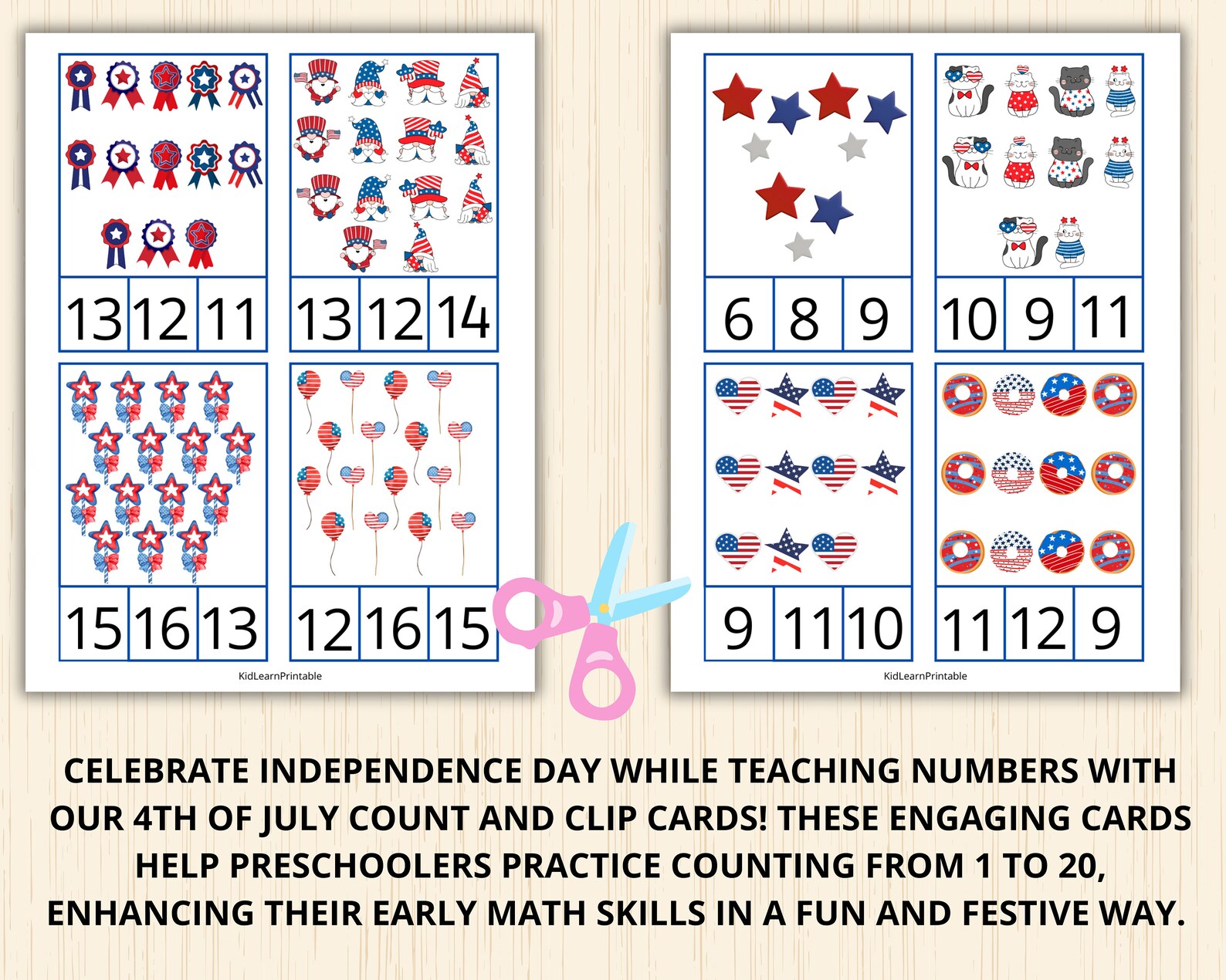 4th of July Count and Clip Cards,numbers 1-20,4th of July Cards ...