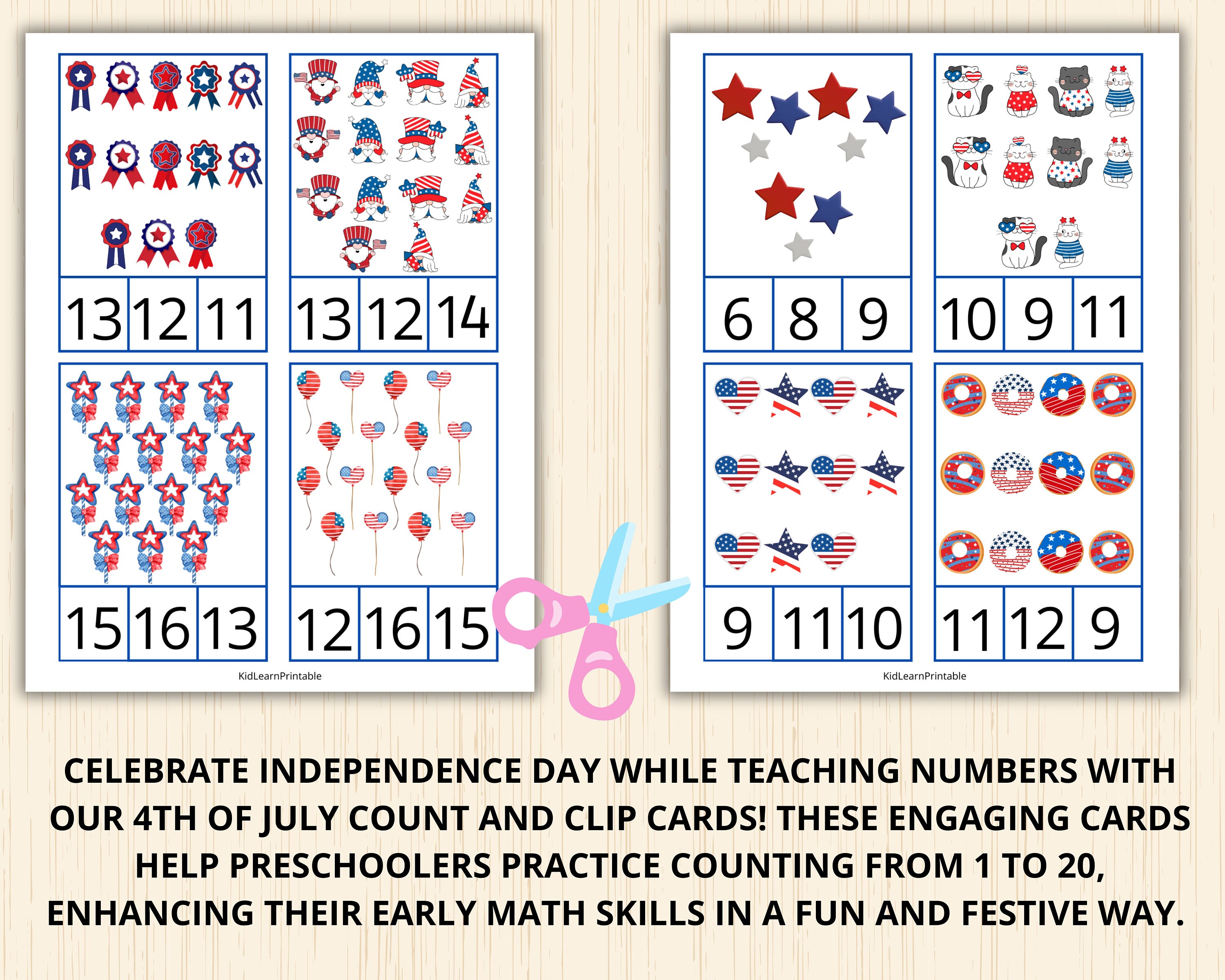 4th of July Count and Clip Cards,numbers 1-20,4th of July Cards ...