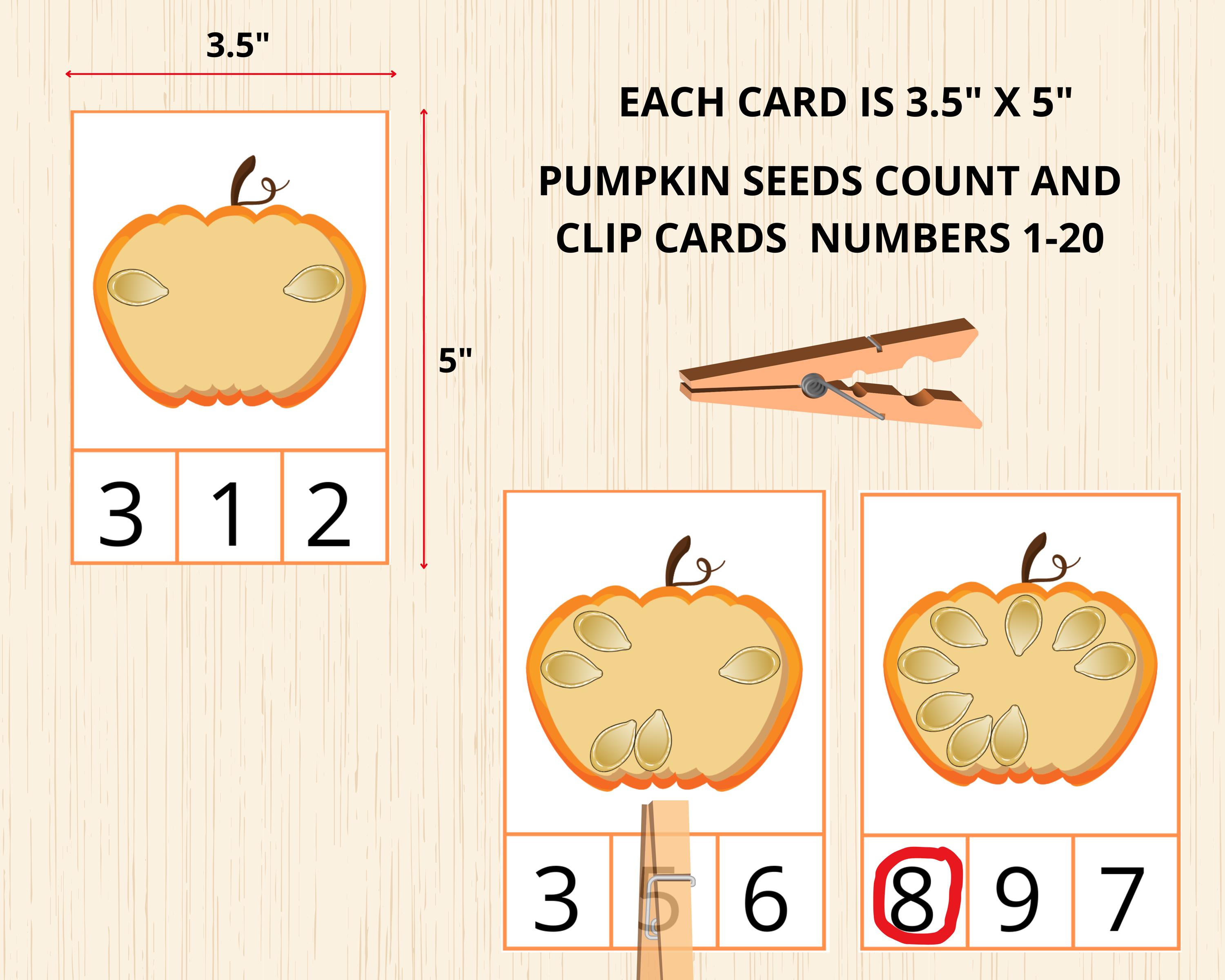 Pumpkin Seed Count and Clip Cards,pumpkin Counting Clip,kids Fall ...