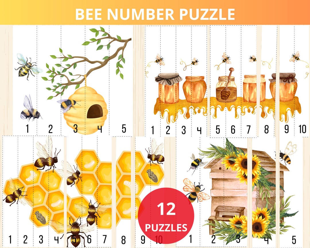 Bee Number Puzzle,bee Matching Activity,bug Preschool,bug Number ...