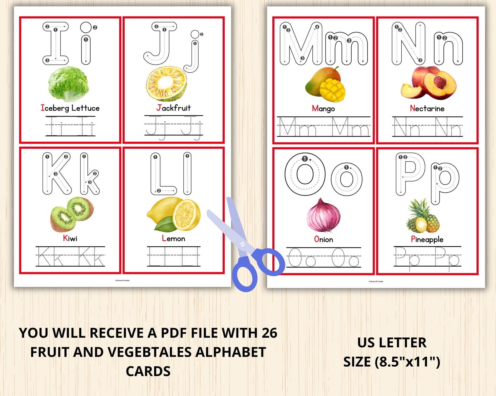 Fruit Alphabet Tracing Cards,alphabet Tracing Worksheets,fruits and ...