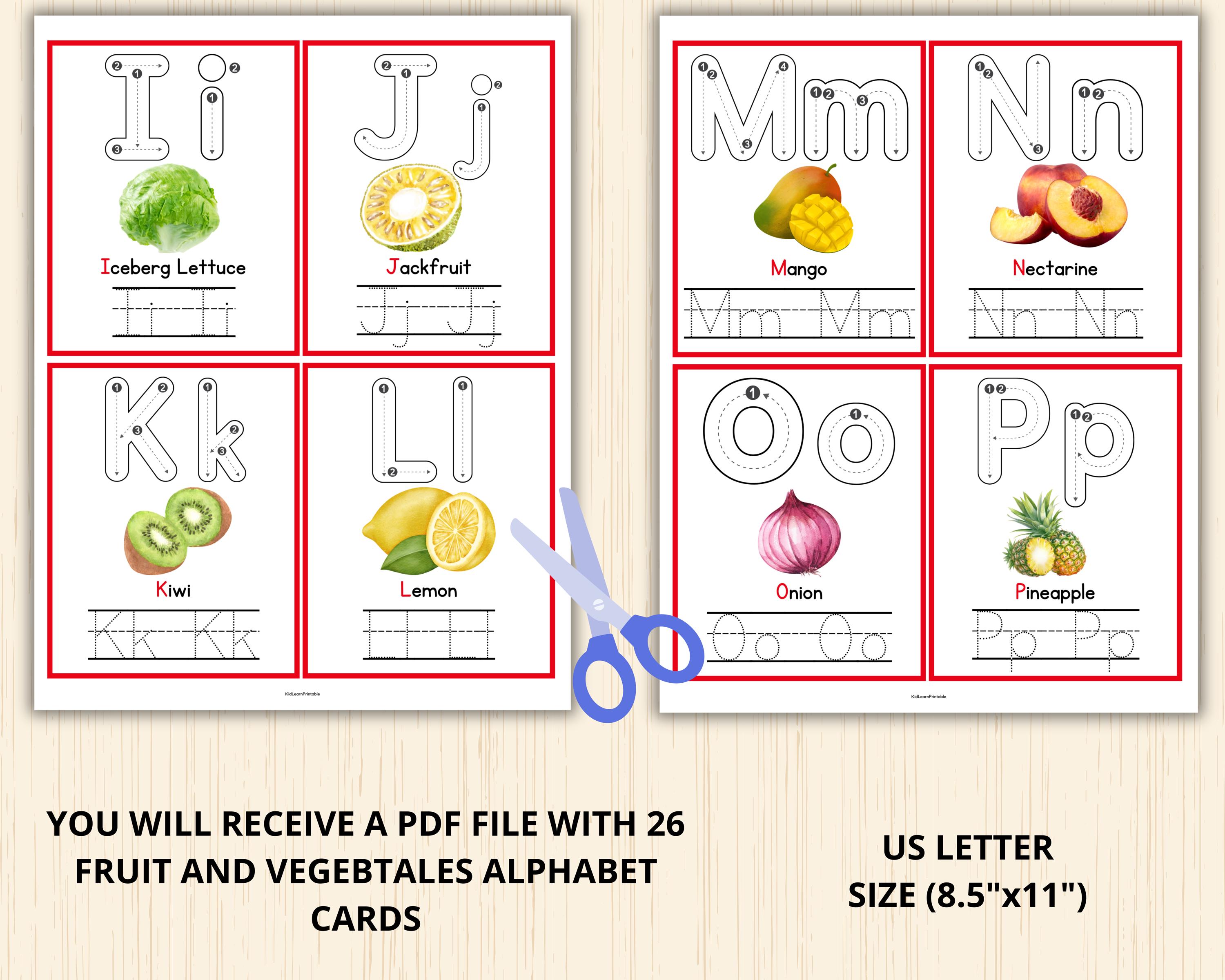 Fruit Alphabet Tracing Cards,alphabet Tracing Worksheets,fruits and ...