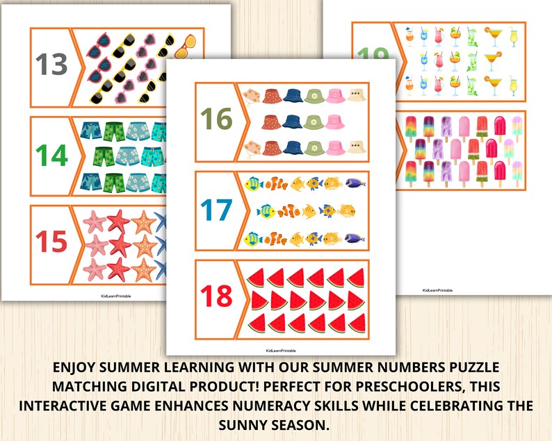 Summer Number Matching,summer Puzzle,counting Activity,preschool,number ...