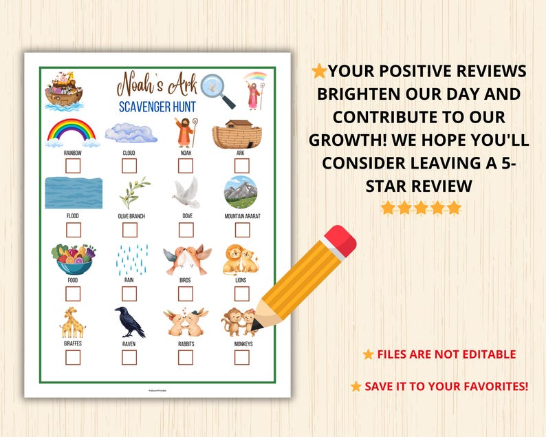 Noahs Ark Scavenger Hunt,bible Scavenger Hunt,christian Activity Kids ...