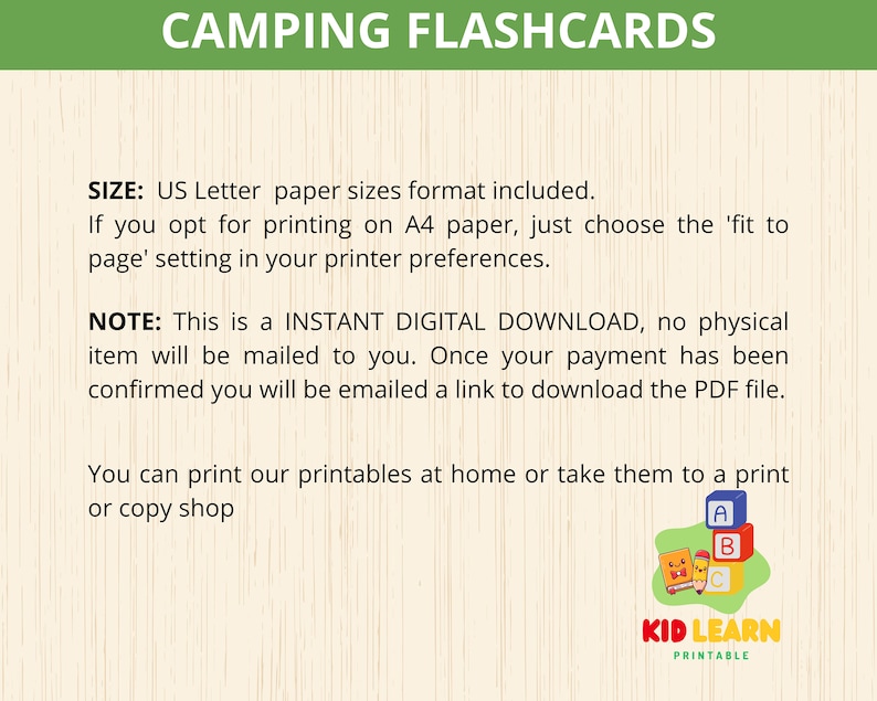 Camping Flash Cards,alphabet Flashcards,kindergarten Prek,seasonal ...