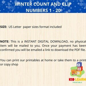 Winter Count and Clip Cards 1-20, Printable Preschool Math, Counting ...