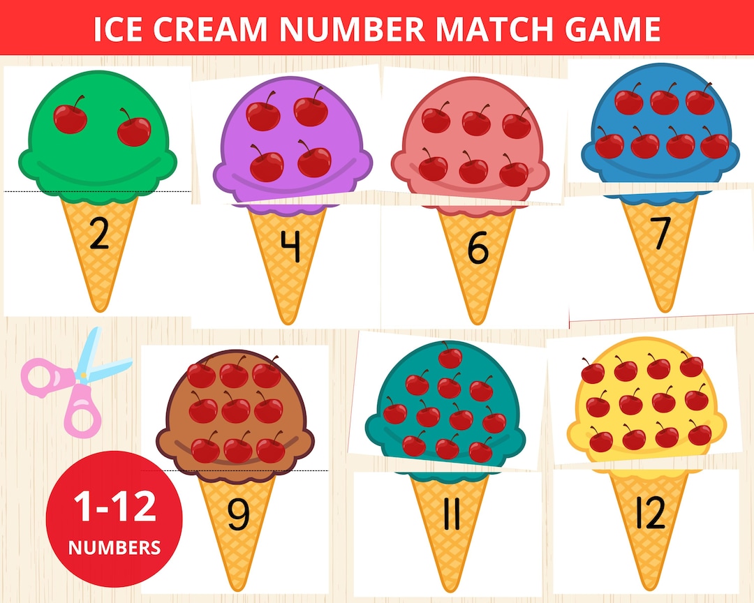 Ice Cream Numbers Matching,sort and Match Game,number Matching Ice ...