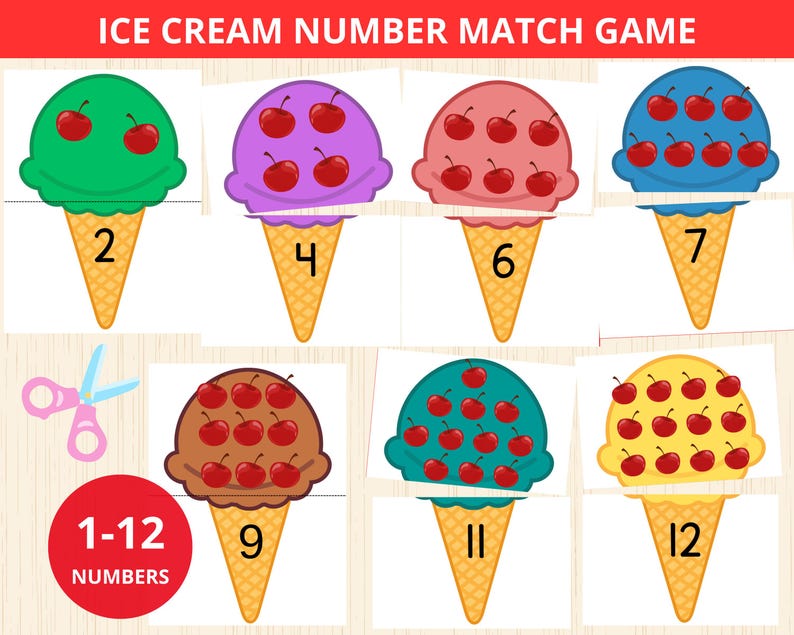 Ice Cream Numbers Matching,sort and Match Game,number Matching Ice ...