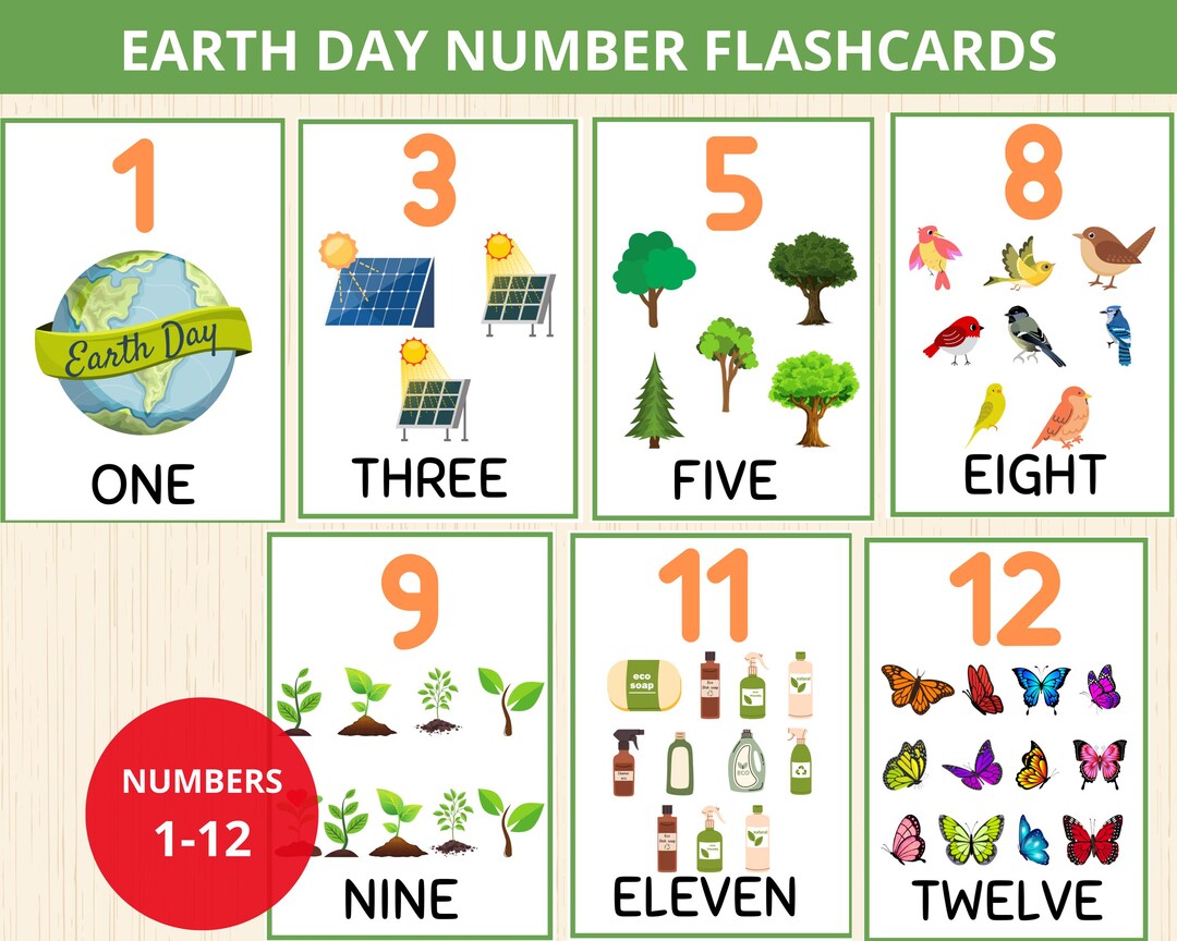 Earth Day Number Flashcard,nature Number Flashcards,earth Day Preschool ...