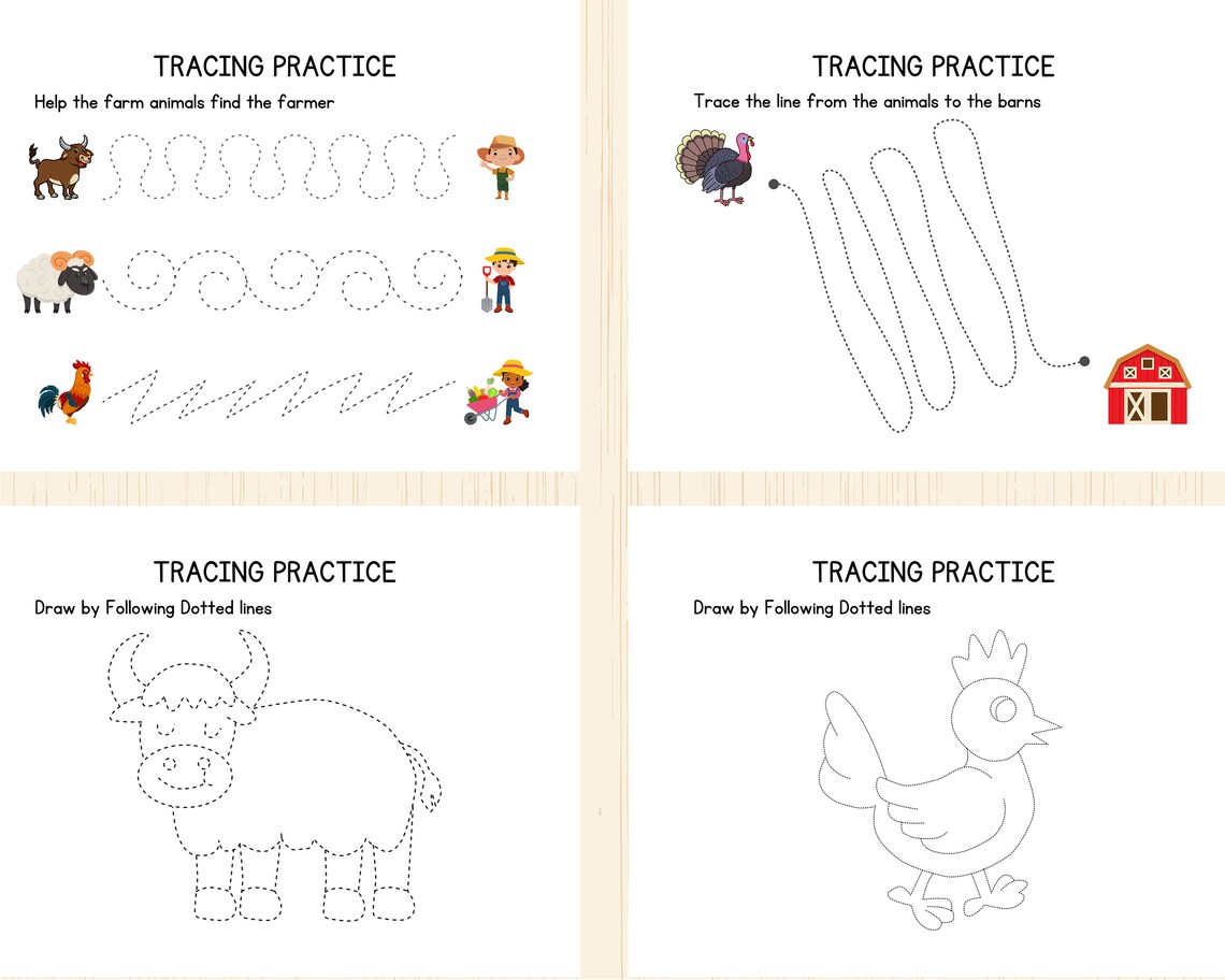 Tracing Worksheets, Preschool Worksheets,tracing Practice, Farm Animals ...