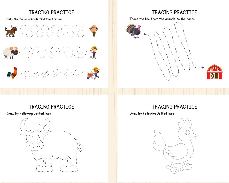 Tracing Worksheets, Preschool Worksheets,tracing Practice, Farm Animals ...