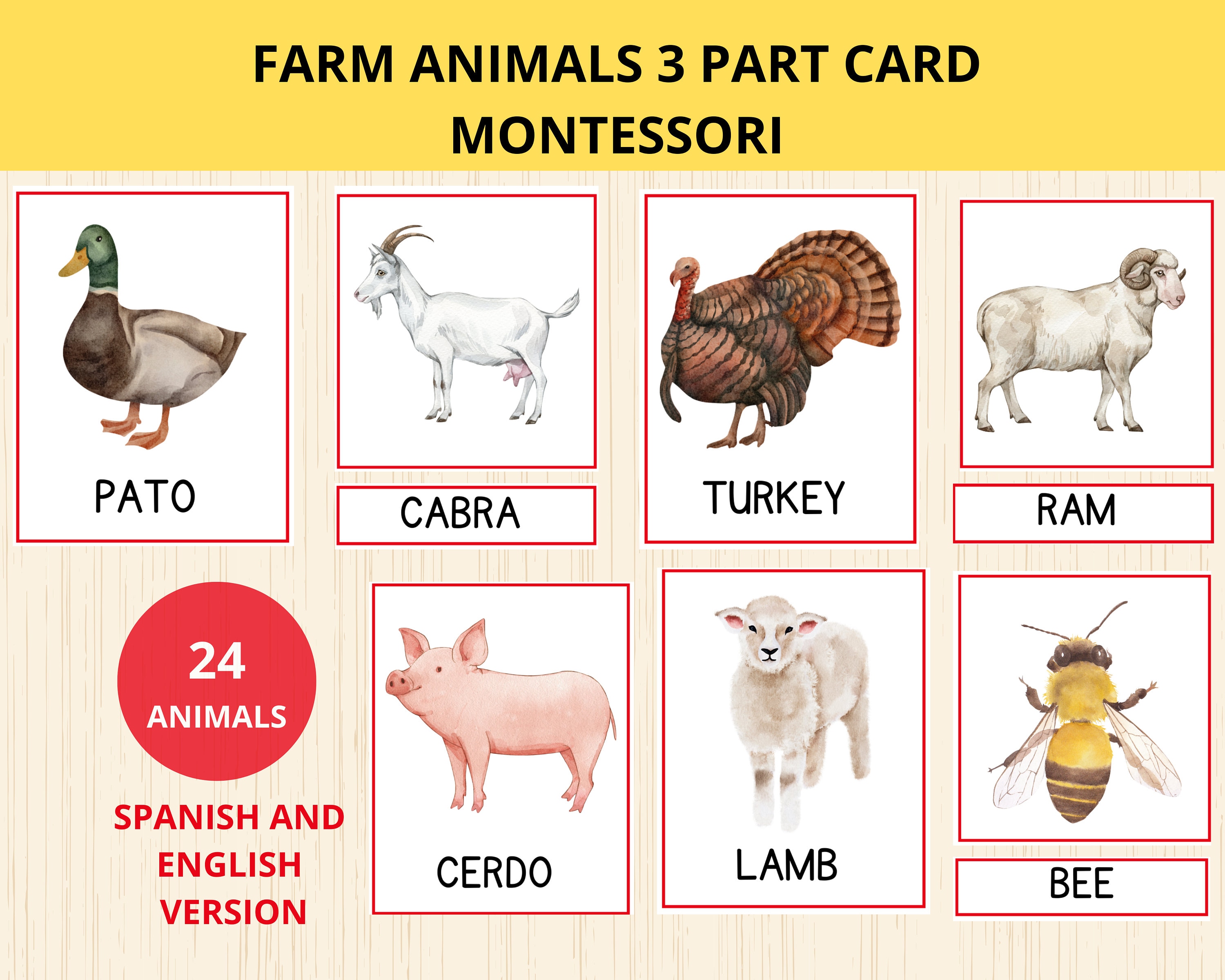 Farm Animals Montessori 3 Part Cards, Montessori Flash Cards, Farm ...