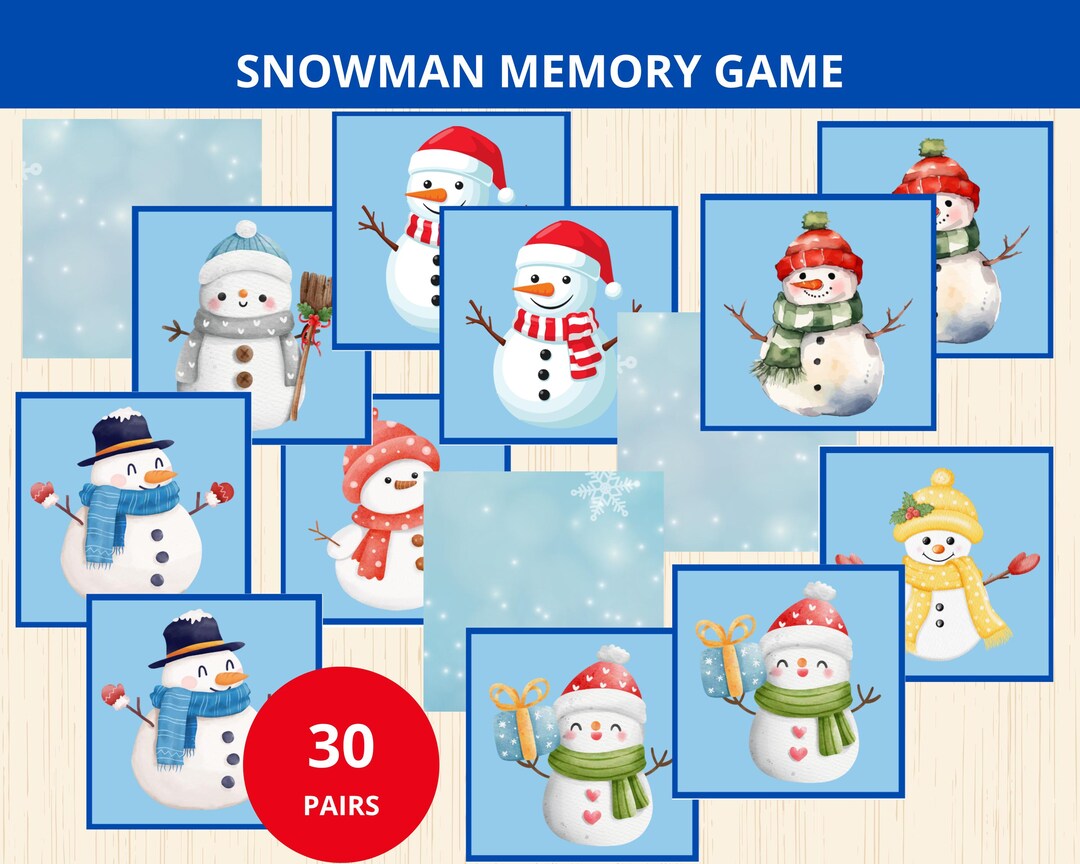Snowman Memory Game,winter Preschool Game,winter Matching Card,snowman ...