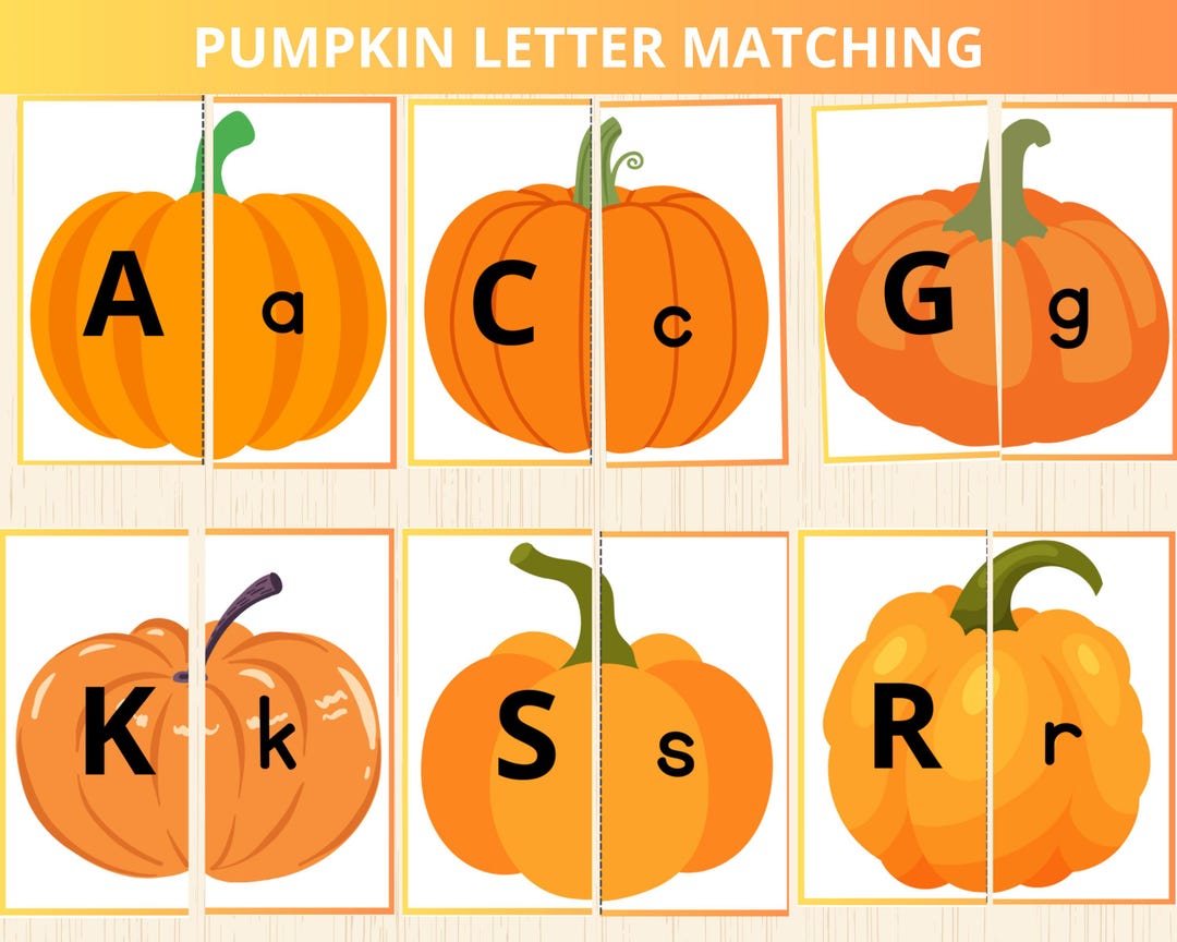 Pumpkin Alphabet Puzzle Pairs,fall Alphabet Match,matching Cards ...