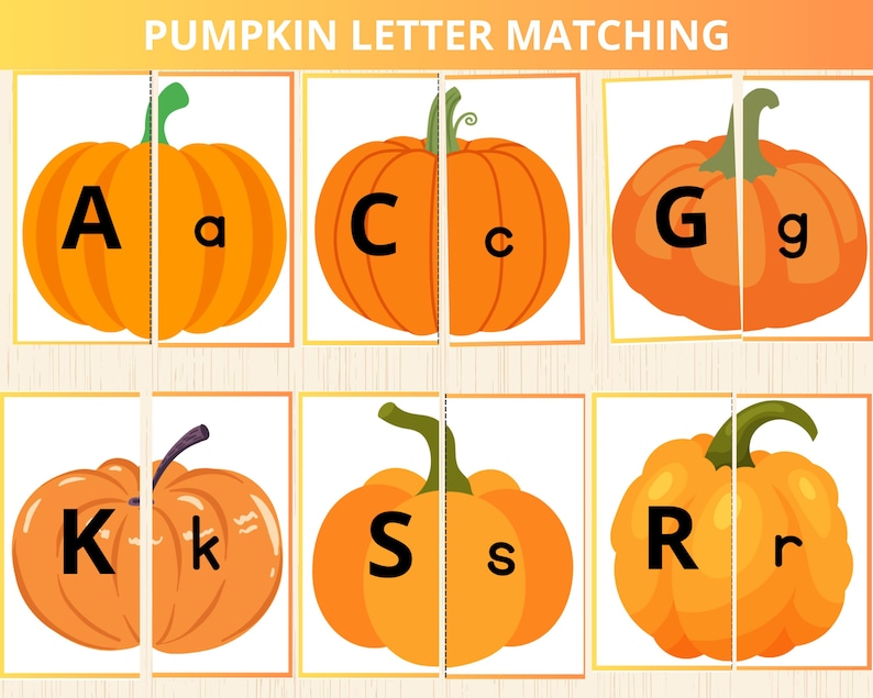 Pumpkin Alphabet Puzzle Pairs,fall Alphabet Match,matching Cards ...