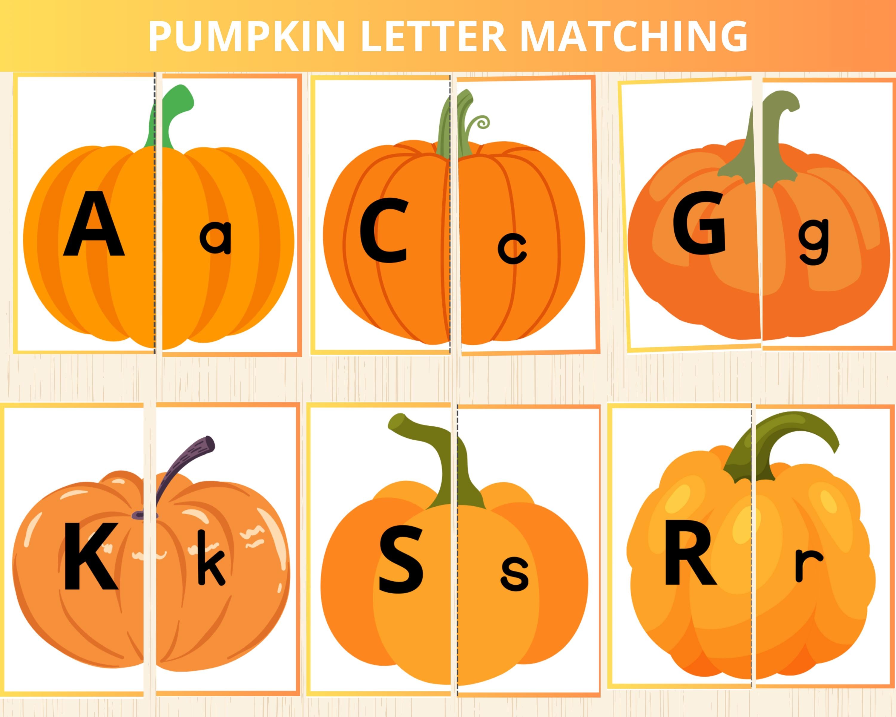 Pumpkin Alphabet Puzzle Pairs,fall Alphabet Match,matching Cards ...