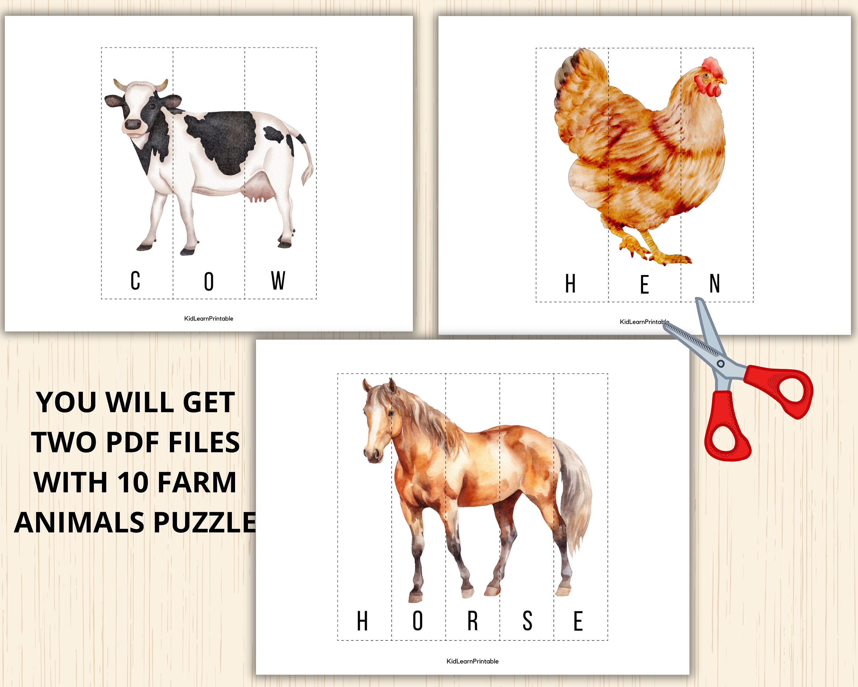 Farm Animals Puzzle, Farm Activity,farm Matching Game,letter ...