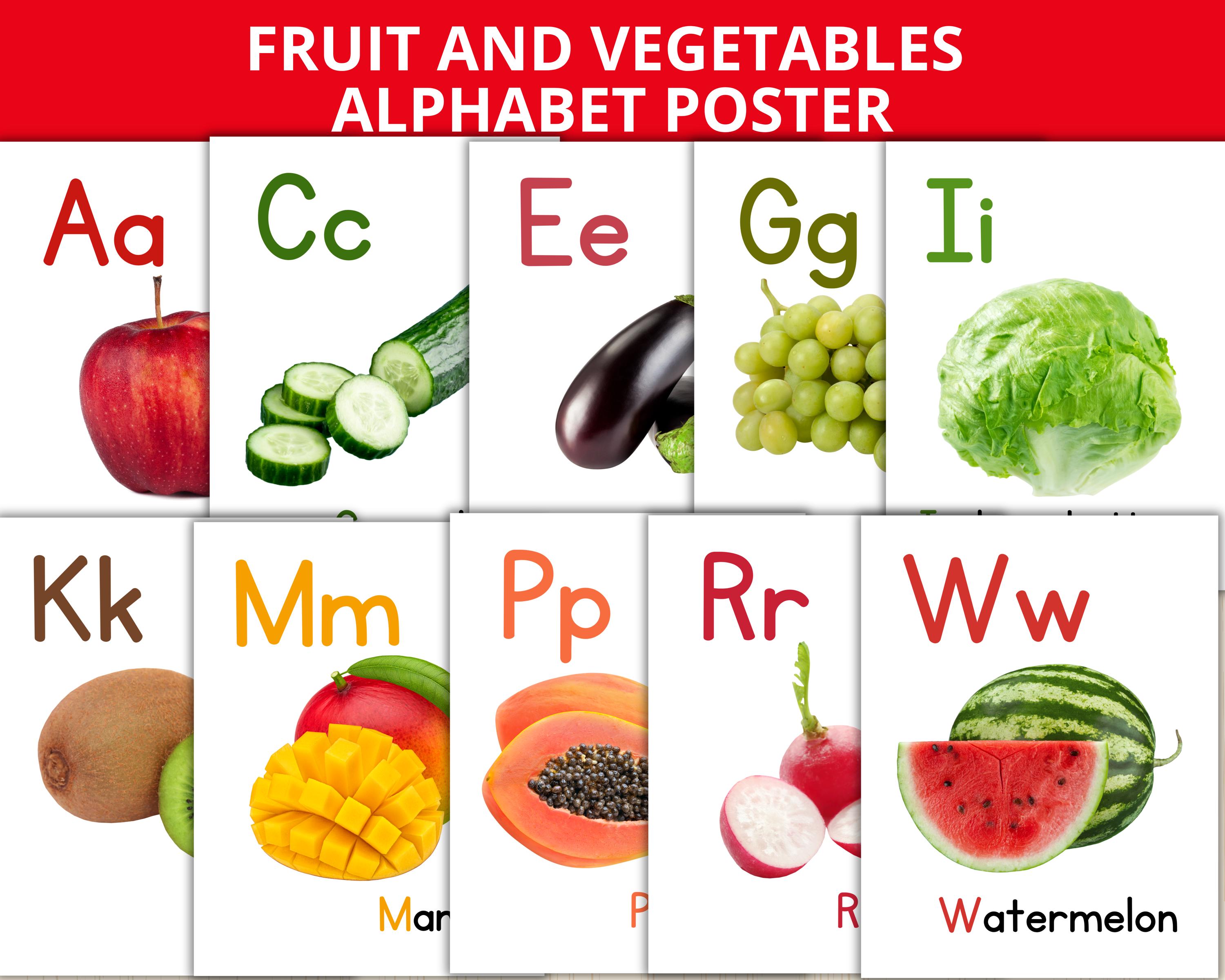 Fruit and Vegetables Alphabet Poster,fruit Flashcards,veggies A to Z ...