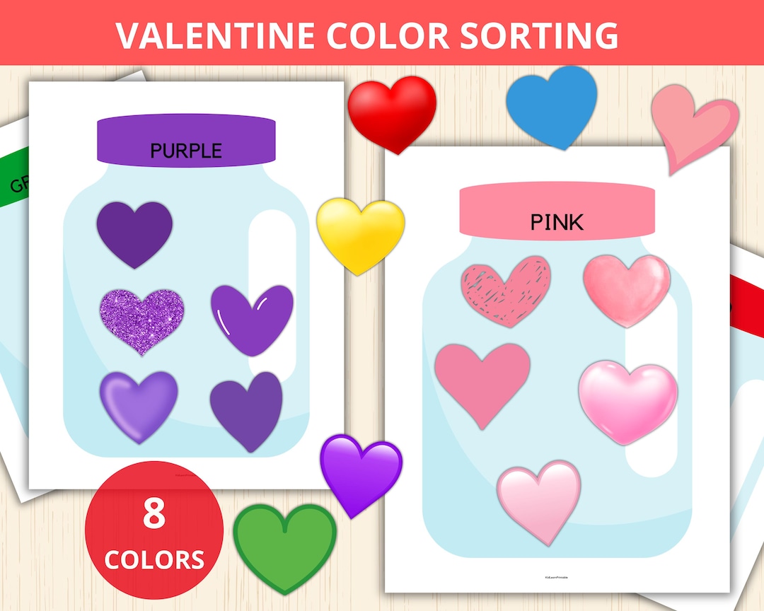 Valentine Hearts Color Sorting ,color Sorting Activity,valentine's Day ...
