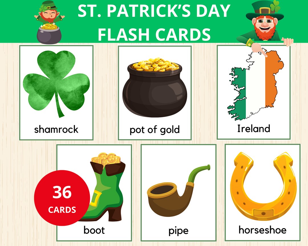 St. Patrick's Day Vocabulary, St Patricks Flash Card,st. Paddy's Day ...