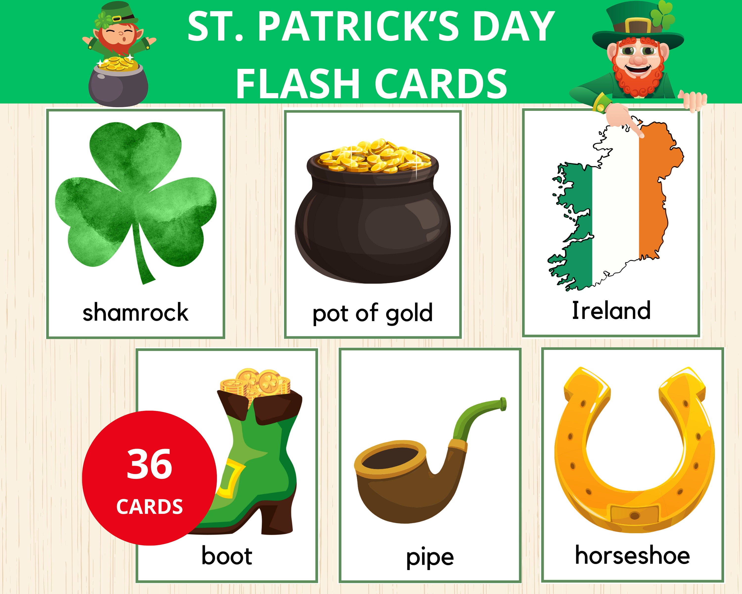 St. Patrick's Day Vocabulary, St Patricks Flash Card,st. Paddy's Day ...