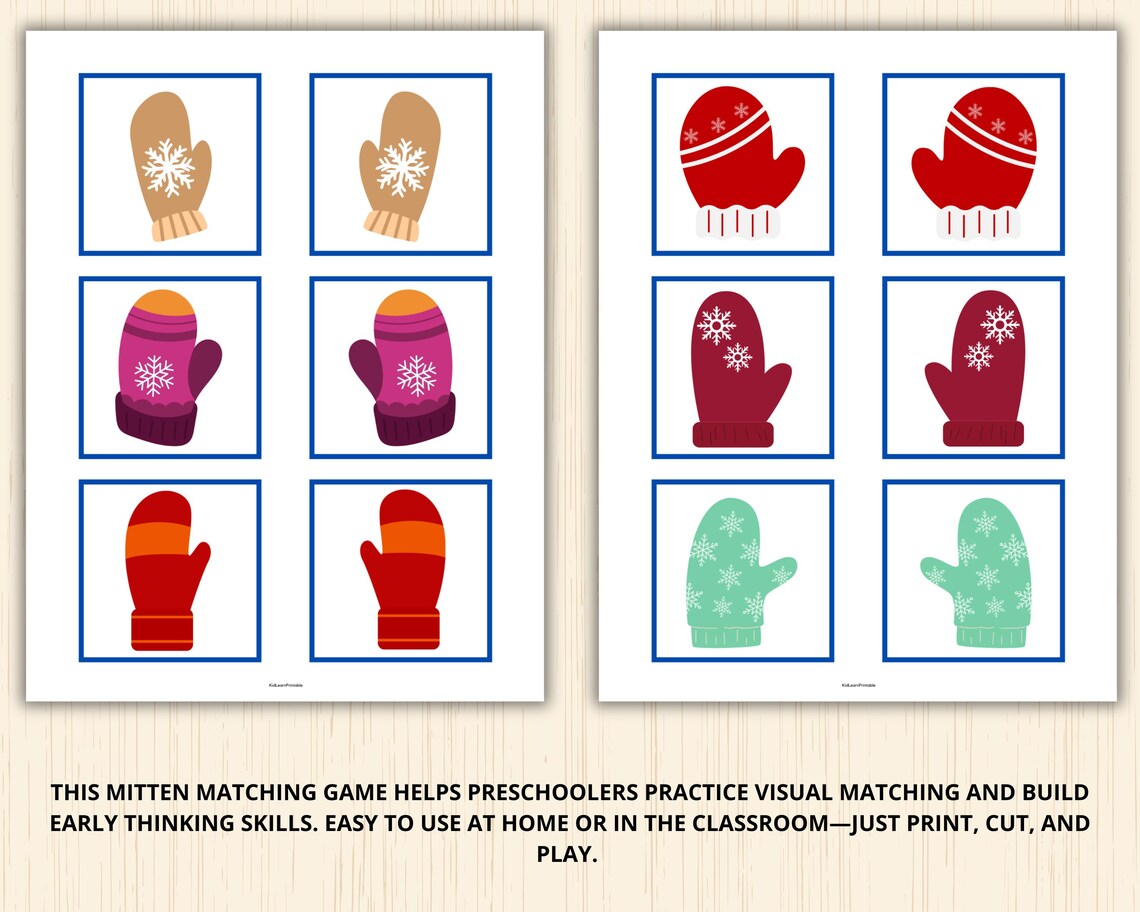 Mitten Matching Game,winter Matching Game,winter Preschool Activity ...
