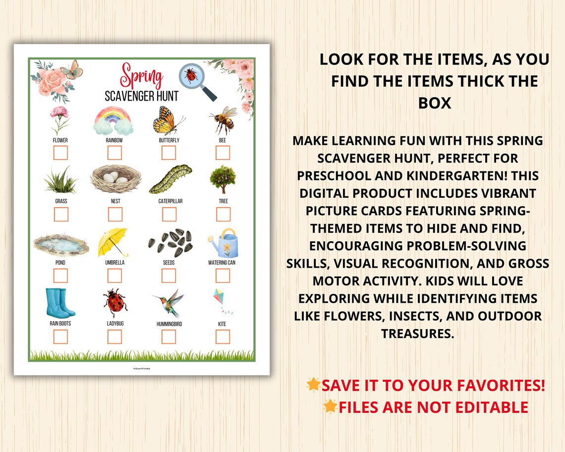 Spring Scavenger Hunt,spring Treasure Hunt Game for Kids,indoor Outdoor ...