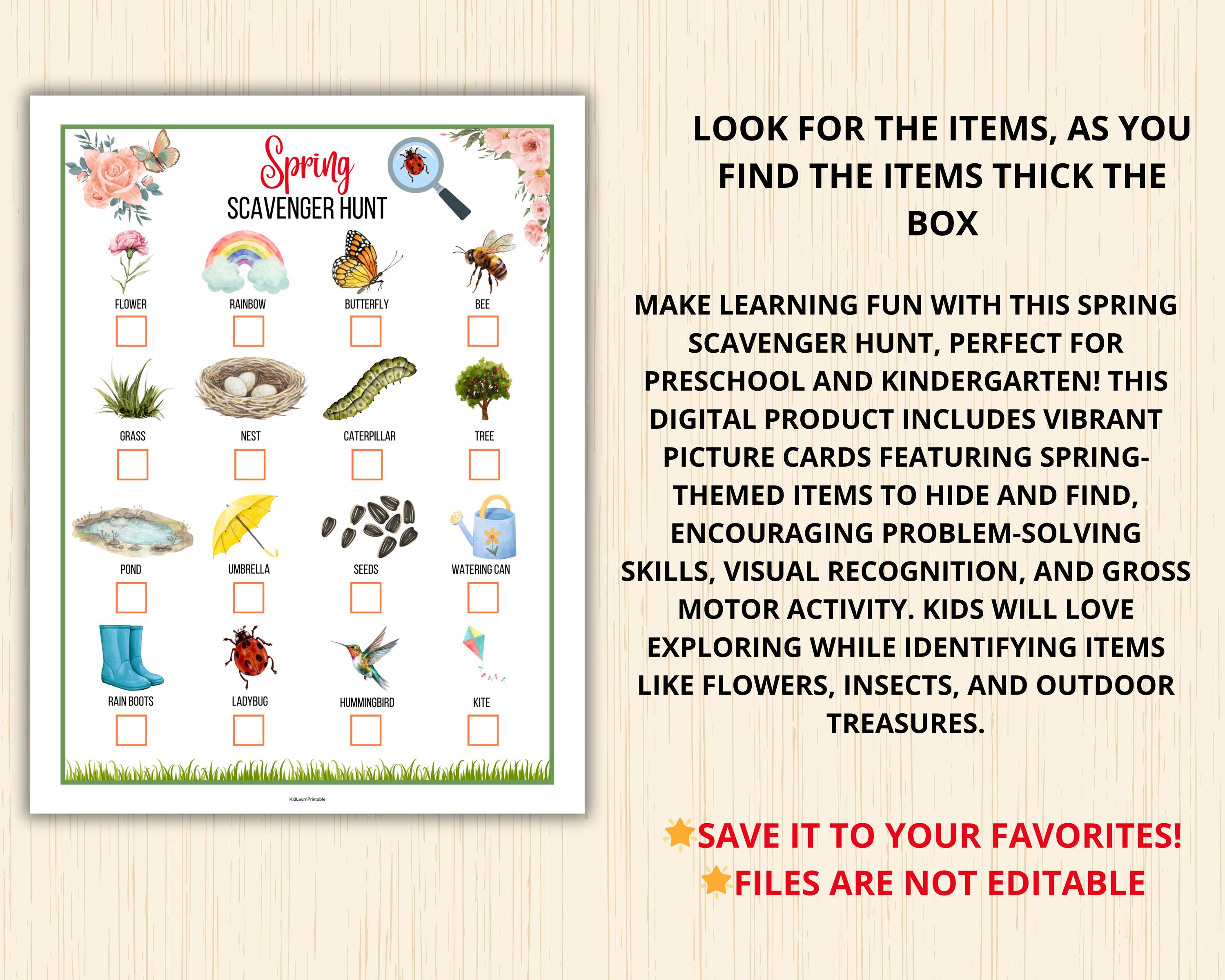 Spring Scavenger Hunt,spring Treasure Hunt Game for Kids,indoor Outdoor ...