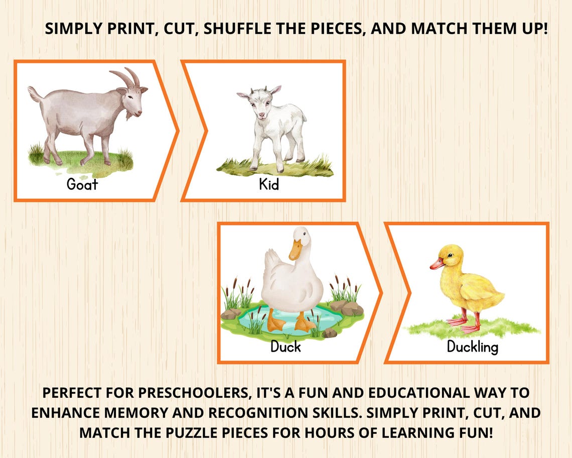 Mother and Baby Farm Animal Matching Card,montessori Farm Unit,farm ...
