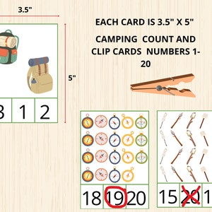 Camping Count and Clip Cards,numbers 1-20,camping Flashcards,summer ...
