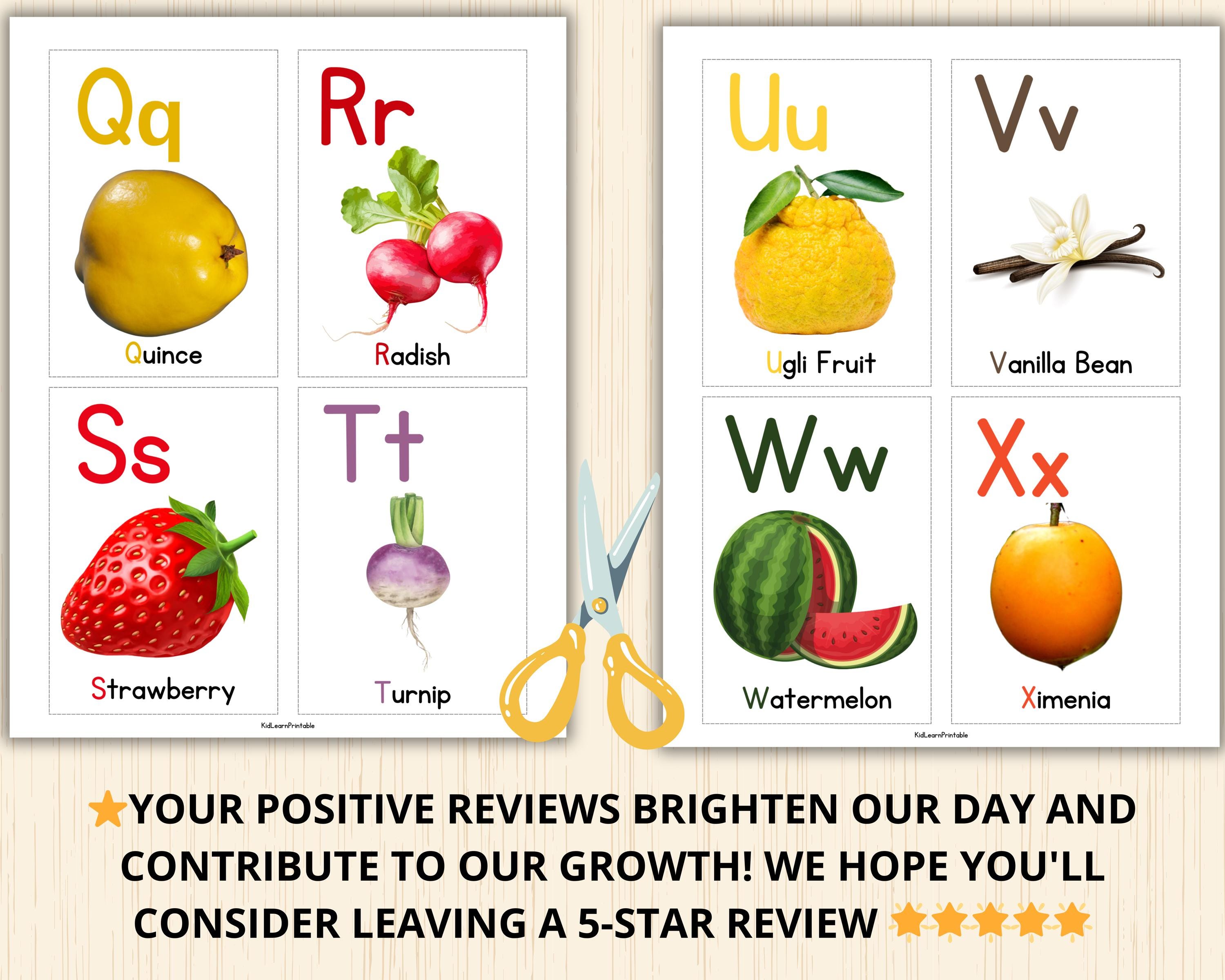 Fruit and Vegetables Alphabet Flashcards,fruit and Veggies Vocabulary ...