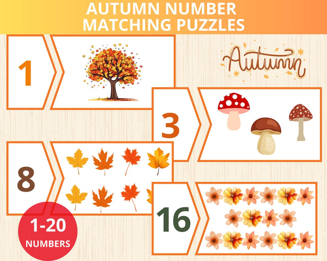 Fall Number Cards,autumn Number Matching,number Flash Cards,fall Puzzle ...
