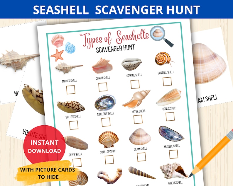 Seashell Scavenger Hunt,ocean Treasure Hunt,ocean Scavenger Hunt ...