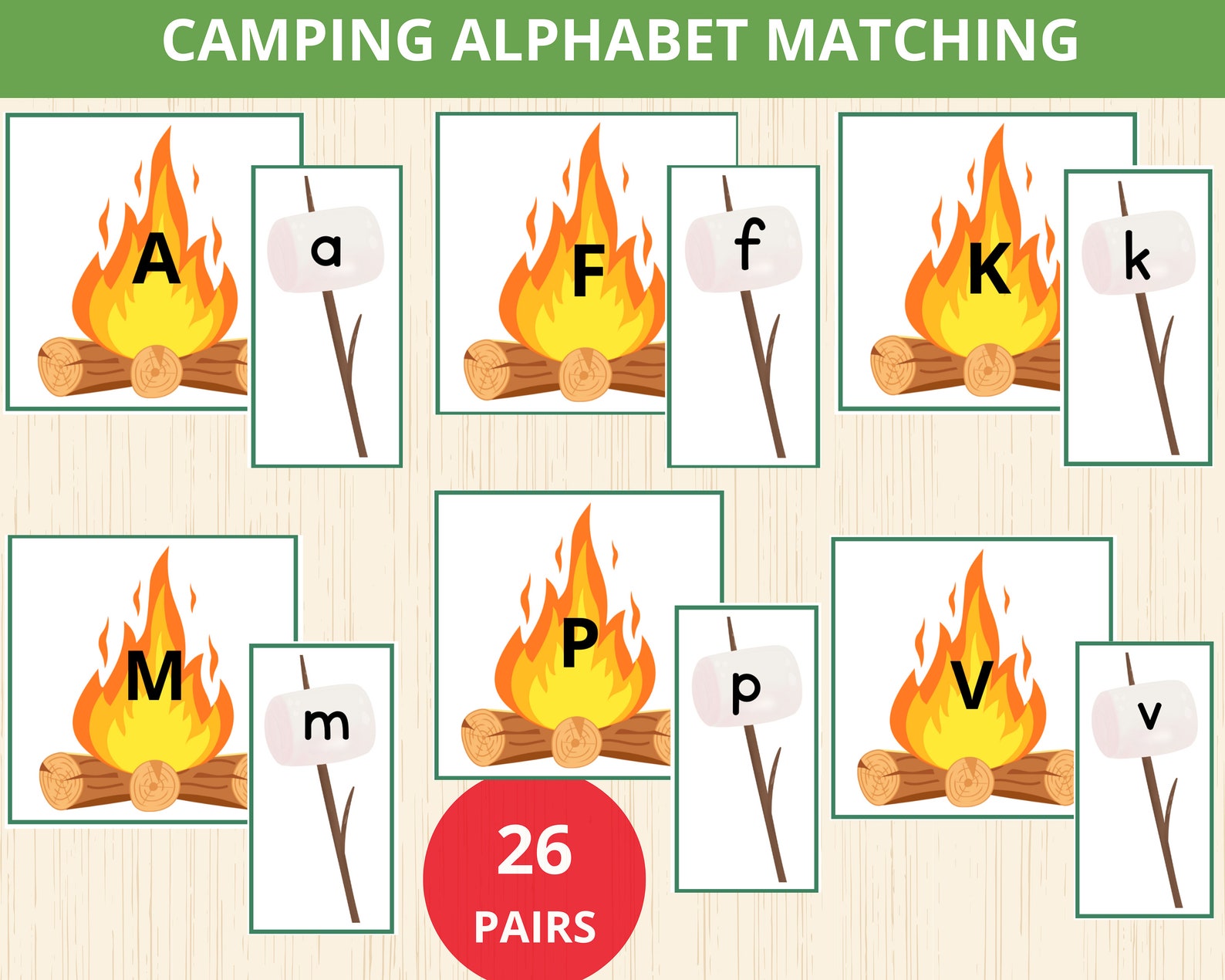 Camping Letter Match,preschool Letters,alphabet Matching Game,camping ...