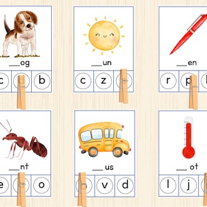 CVC Word Clip Cards, Beginning Sound, Alphabet Phonics, Montessori ...