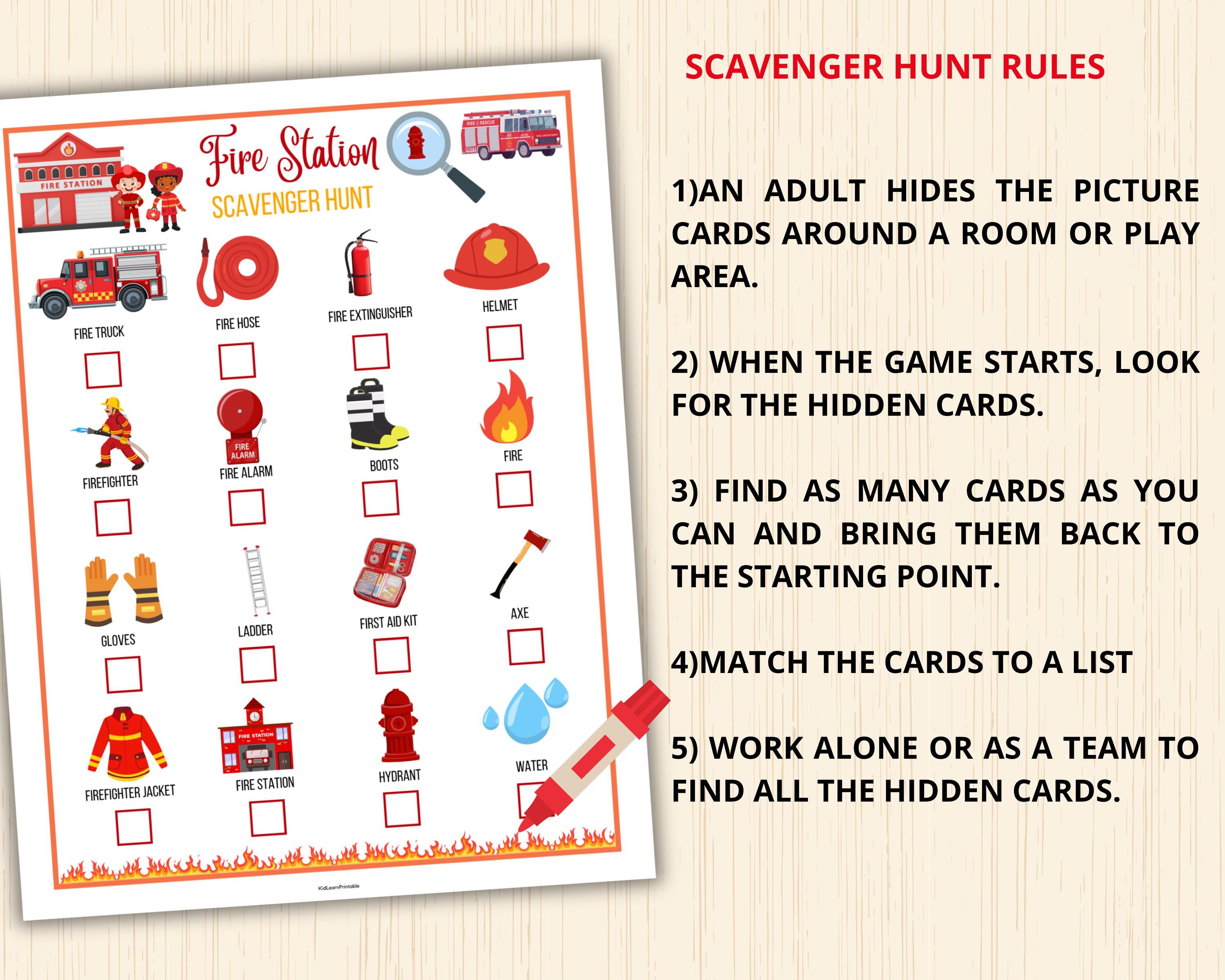 Fire Station Scavenger Hunt,firefighter Treasure Hunt,fire Party Theme ...