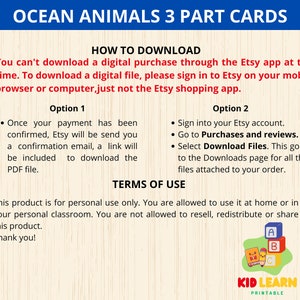 Ocean Montessori 3 Part Cards,sea Animals Vocabulary Cards,ocean Animal ...