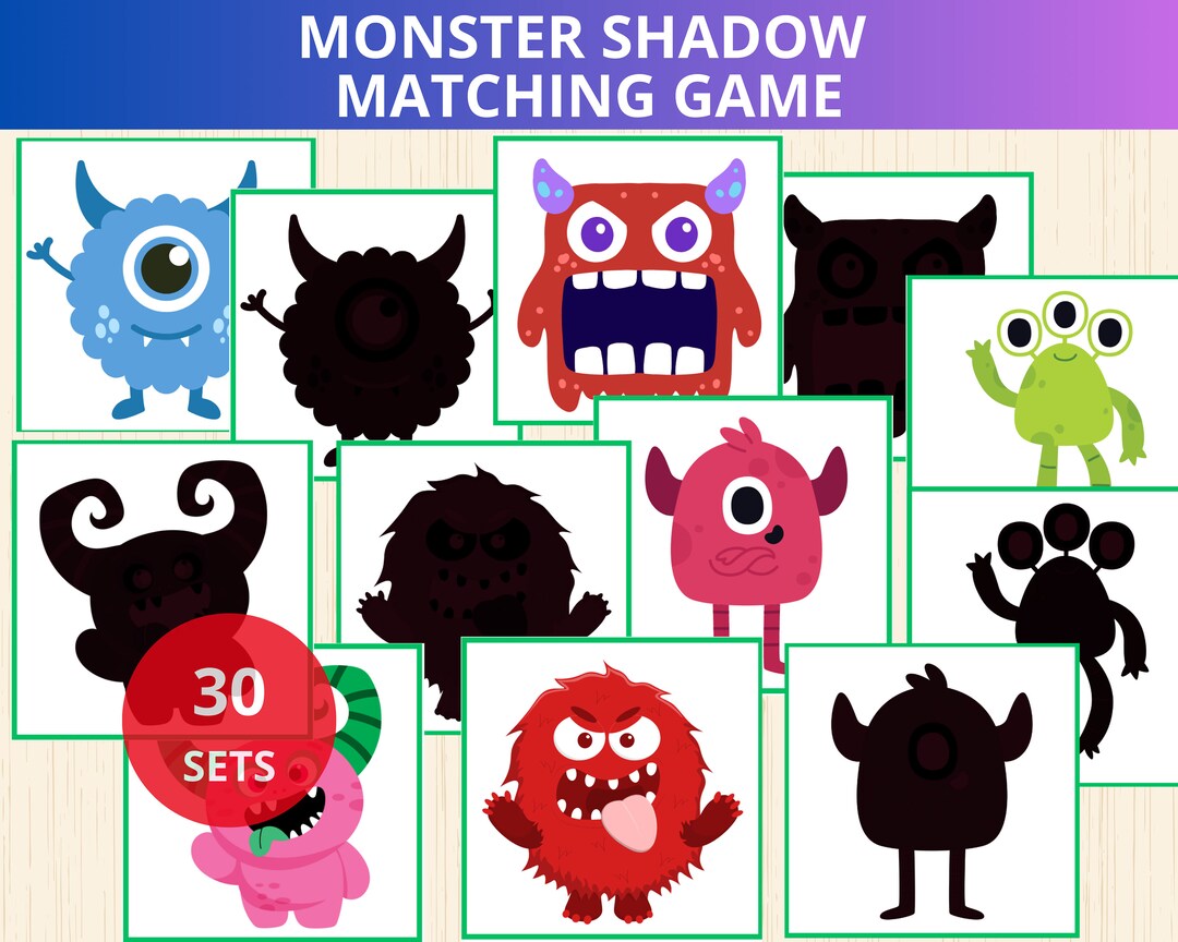 Monster Shadow Matching Games,monster Matching Activity,monster Puzzles ...