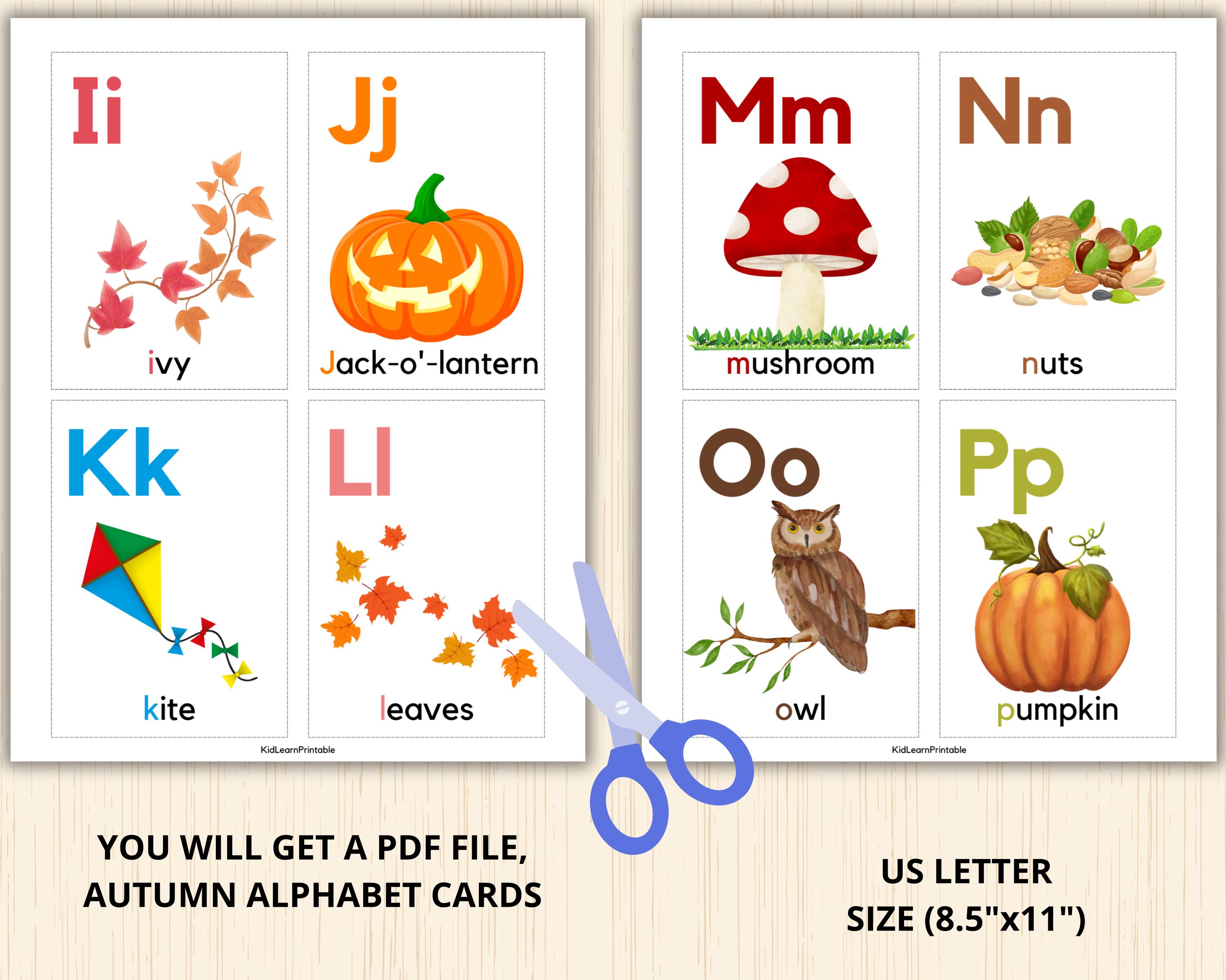 Autumn Alphabet,autumn Flashcard,fall Unit Study,alphabet Cards for ...